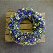 A Blue Mille Fleur Textured Wreath Robbie & Nicoll Florist Forfar